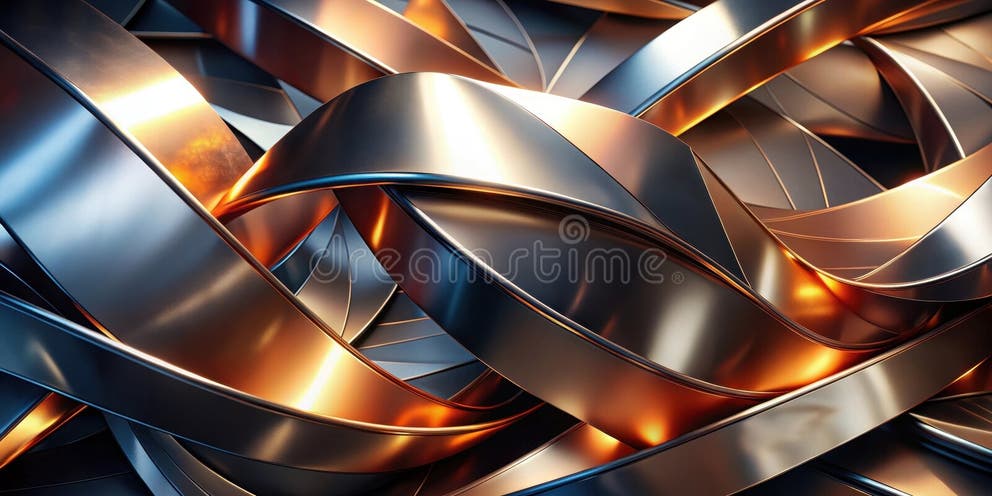 Abstract Metallic Ribbons Intertwined in a Complex Pattern of Curves ...