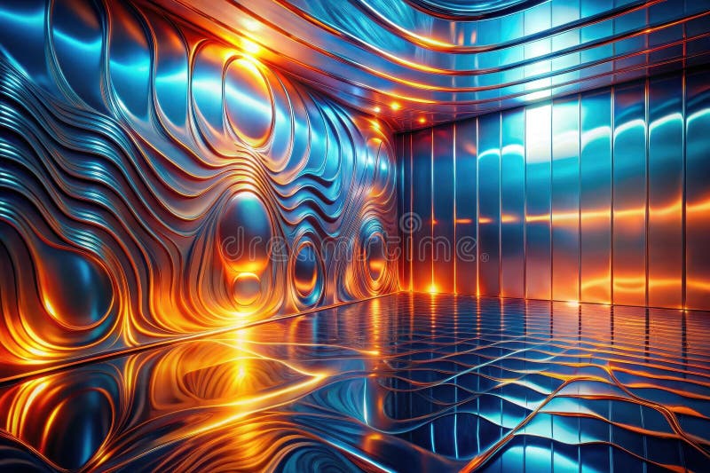 Abstract Metallic Room with Dynamic Wave Patterns and Vivid Color ...