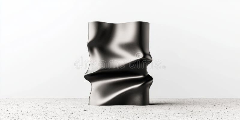 Abstract Metallic Sculpture with Curved Surface on Concrete Floor Stock ...