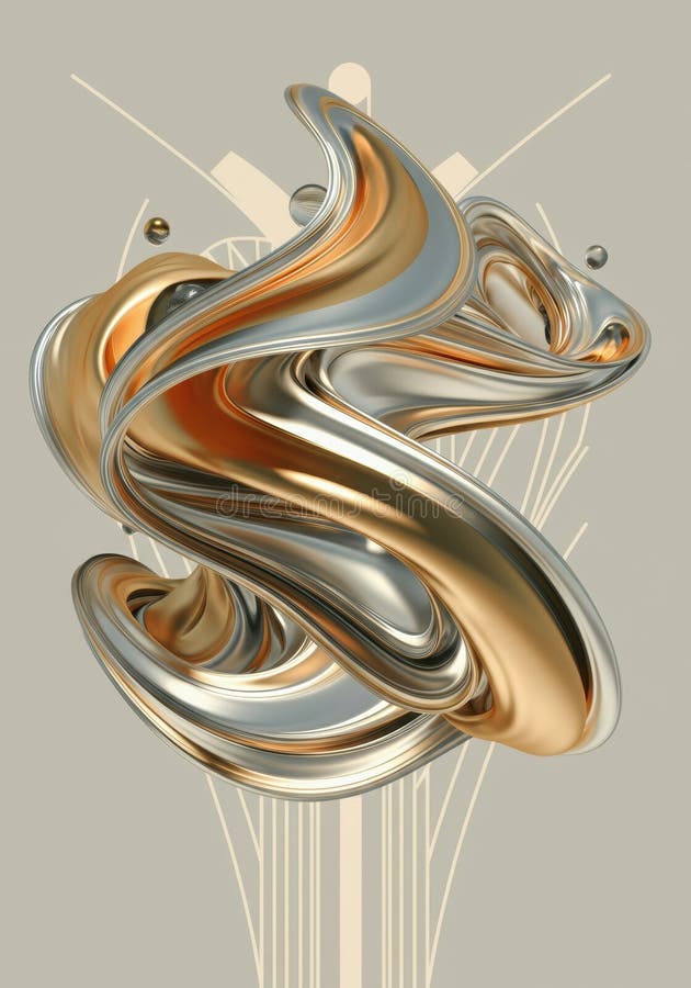 Abstract Metallic Sculpture with Swirling Gold and Silver Forms Stock ...