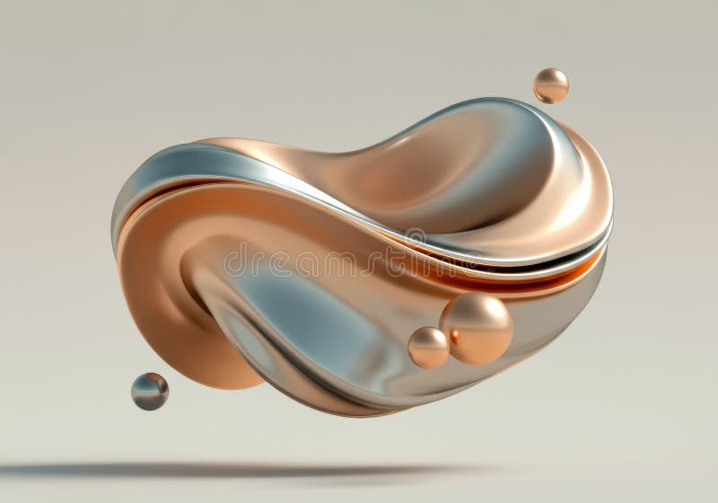 Abstract Metallic Shape with Smooth Curves and Floating Spheres Stock ...
