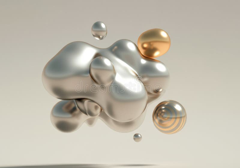 Abstract Metallic Shapes Floating in a Minimalist Environment Stock ...