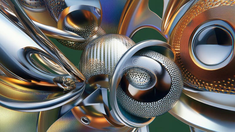 Abstract Metallic Shapes with Perforated Surfaces and Reflective Chrome ...