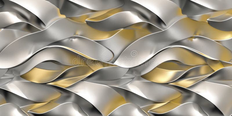 Abstract Metallic Silver and Gold Wave Pattern Design with Fluid Shapes ...
