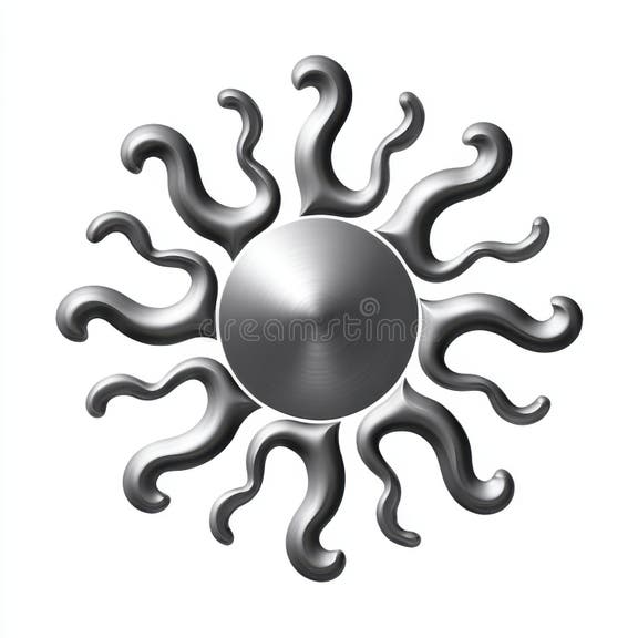 Abstract Metallic Silver Sun Design with Swirling Rays Stock ...