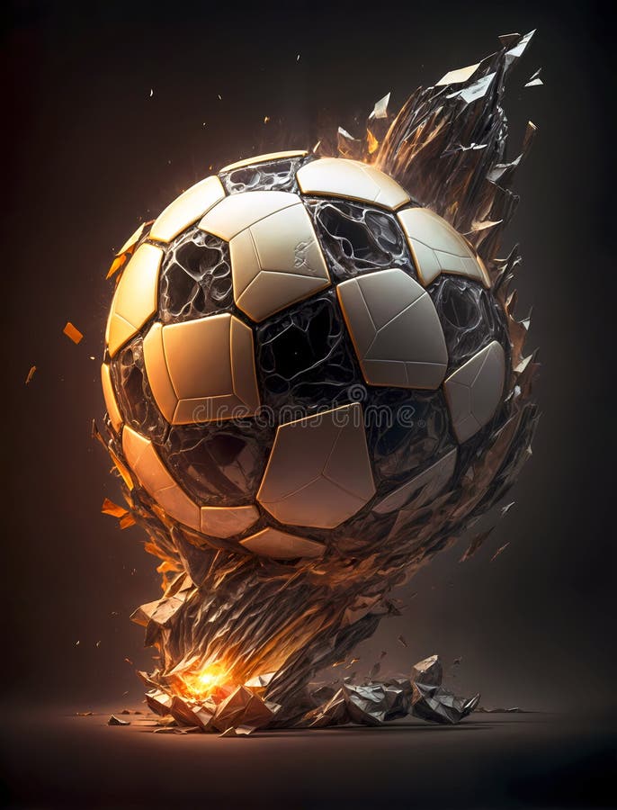 Abstract Metallic Soccer Ball Shattered and Broken Soccer Ball on Fire ...