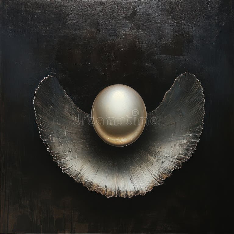 Abstract Metallic Sphere with Textured Wings on Dark Background Stock ...