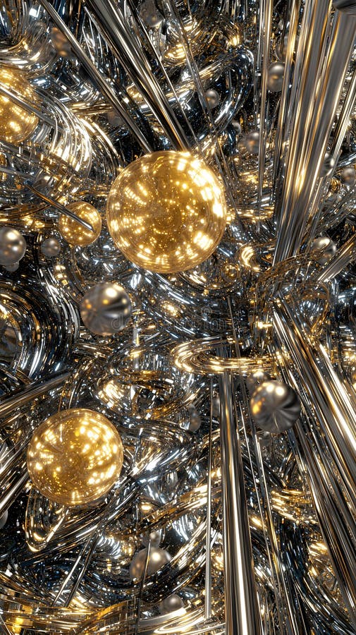 Abstract Metallic Spheres and Rods in Dynamic Flow Stock Image - Image ...