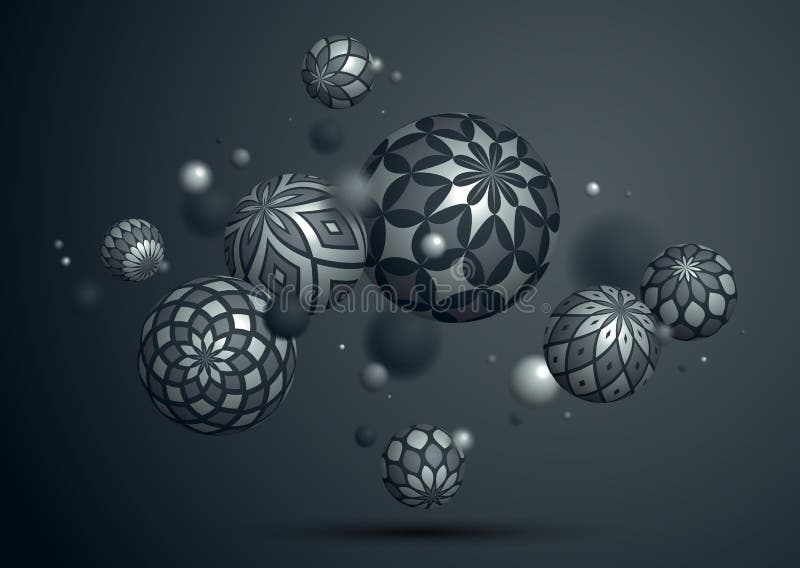 Abstract Metallic Spheres Vector Background, Composition of Flying ...