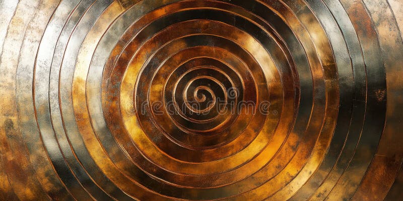 Abstract Metallic Spiral Pattern with Concentric Circular Rings in Gold ...