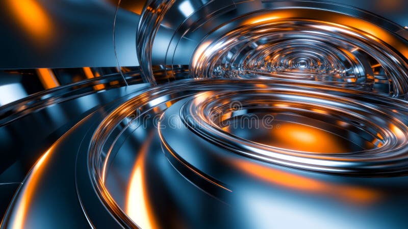 Abstract Metallic Structure with Dynamic Curves Rings in Blue and ...