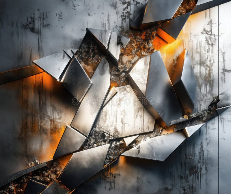 Abstract Metallic Structure with Sharp Angles and Glowing Elements ...