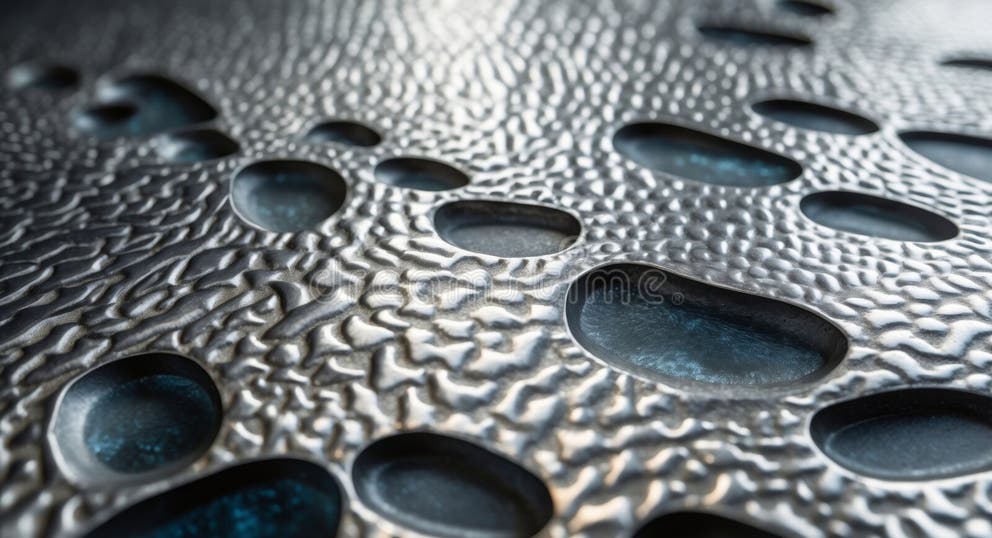 Abstract Metallic Surface with Textured Pattern and Oval Cutouts ...