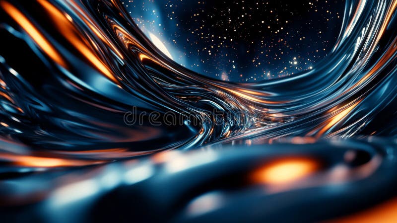 Abstract Metallic Swirls with Glowing Starry Background Stock ...