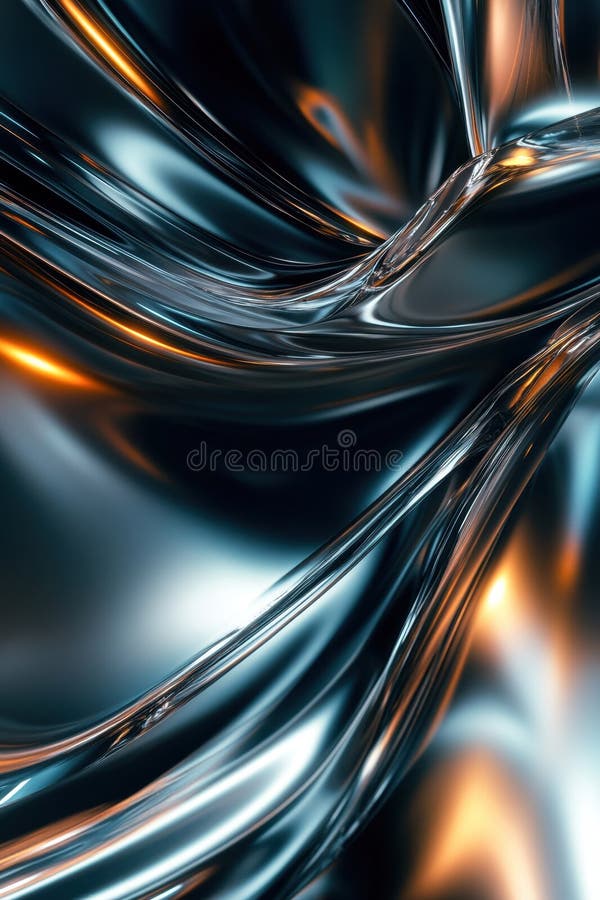 Abstract Metallic Texture with Reflective Surface and Orange Highlights ...