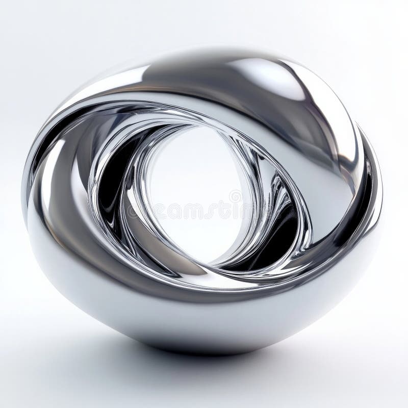 Abstract Metallic Torus Sculpture Reflecting Light on White Background ...