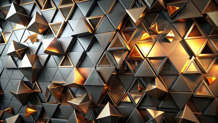 Abstract Metallic Triangular Geometric Composition Featuring ...