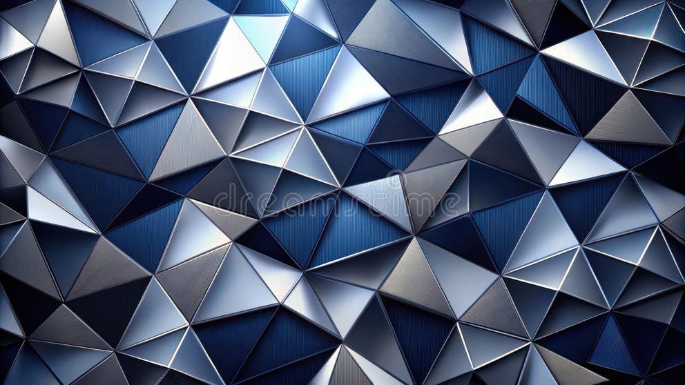 Abstract Metallic Triangular Pattern Background with Dark Blue and Silver Hues. Generative AI ...