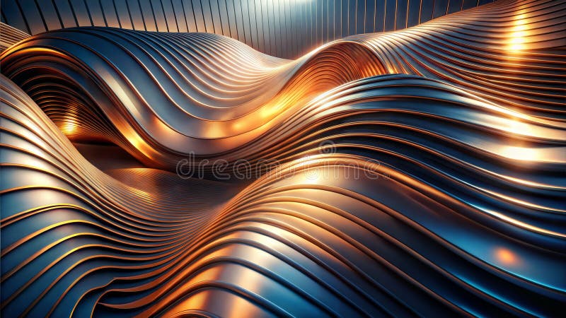 Abstract Metallic Wave Design with Golden Highlights Stock Image ...