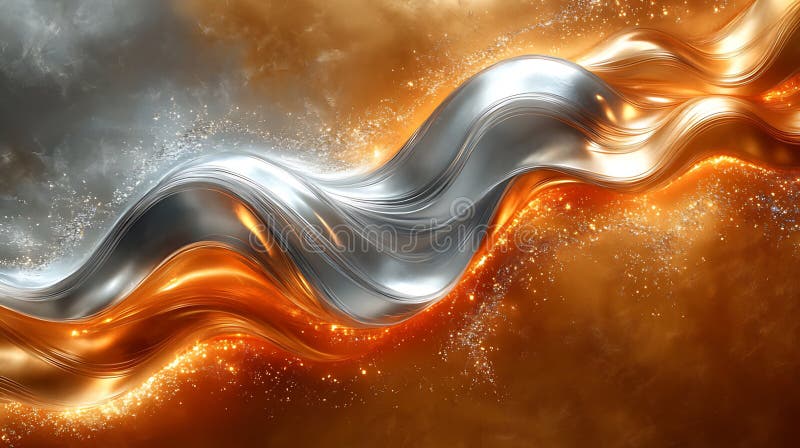 Abstract Metallic Wave with Shimmering Particles on an Orange and Grey ...