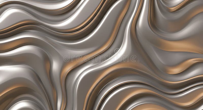 Abstract Metallic Wave Texture with Shiny Silver and Bronze Fluid Forms ...