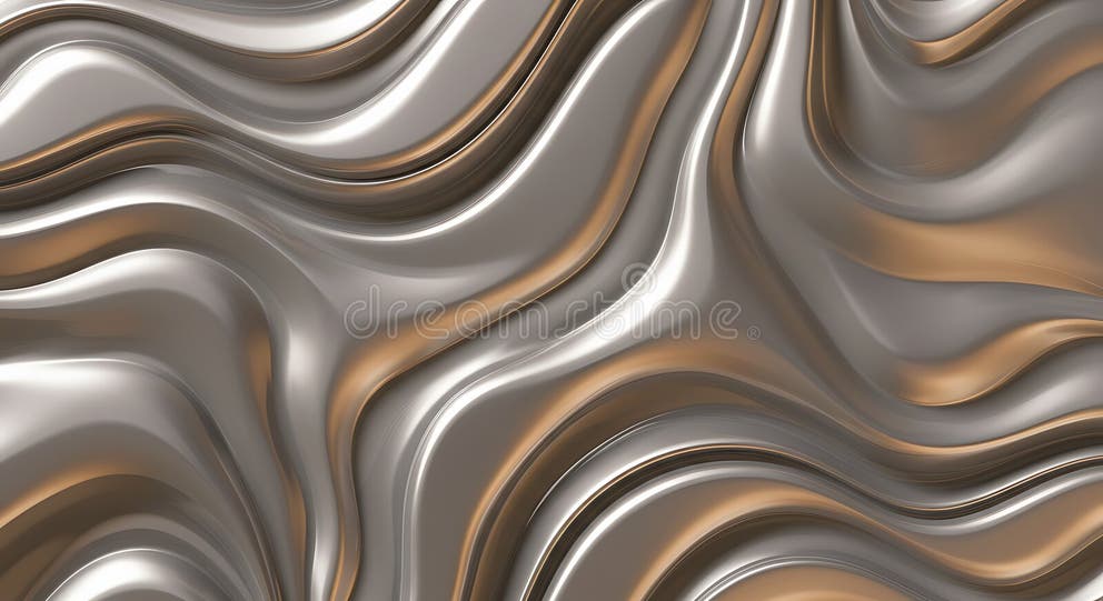 Abstract Metallic Wave Texture with Shiny Silver and Bronze Fluid Forms ...