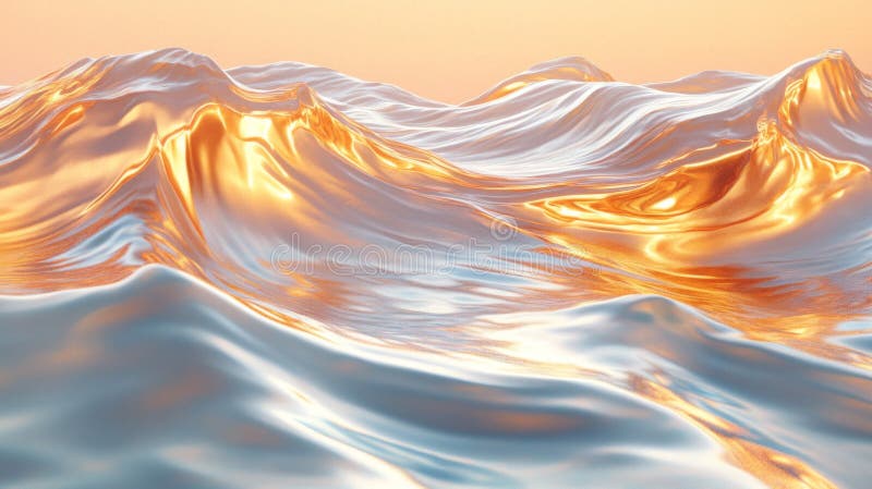 Abstract Metallic Waves: Golden and Silver Liquid Reflections Stock ...