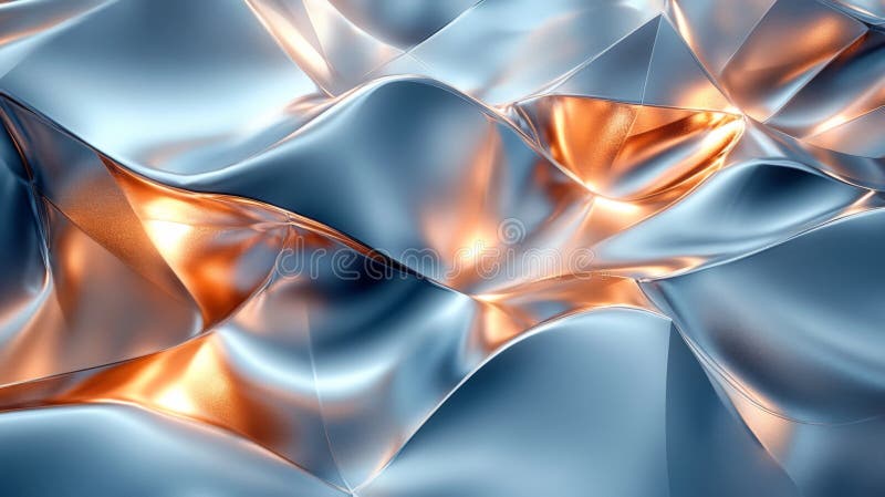 Abstract Metallic Waves with Shimmering Copper and Blue Hues Create a ...