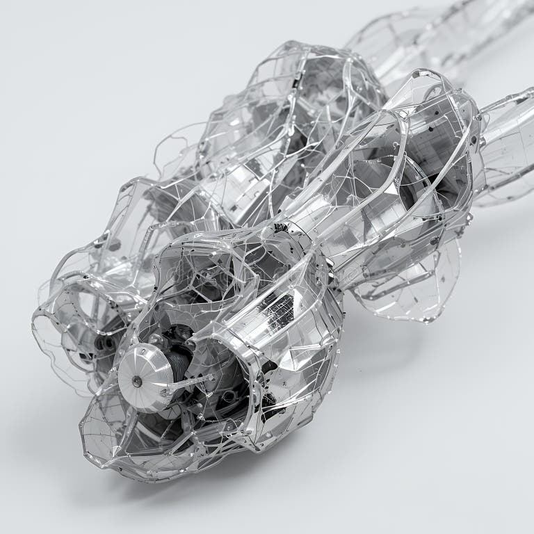 Abstract Metallic Wireframe Object 3D Render: Grayscale Futuristic ...