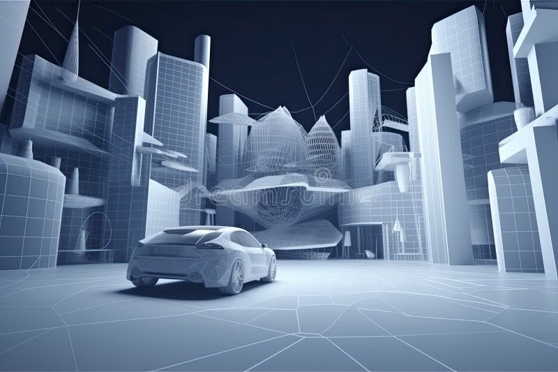 Abstract Metaverse Virtual Reality Concept Buildings, Digital Car of ...