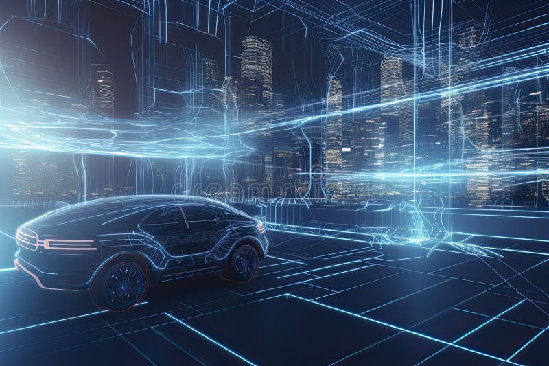 Abstract Metaverse Virtual Reality Concept Buildings, Digital Car of ...