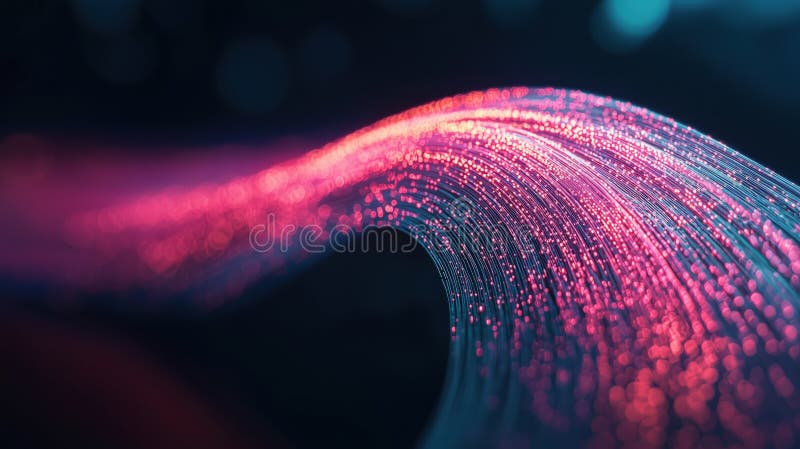 Abstract Microchip Digital Fiber Optic Wave with Glowing Pink and Blue ...