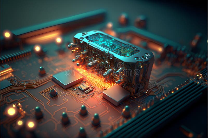 Abstract Microchip with Orange Neon Glow. Stock Illustration ...