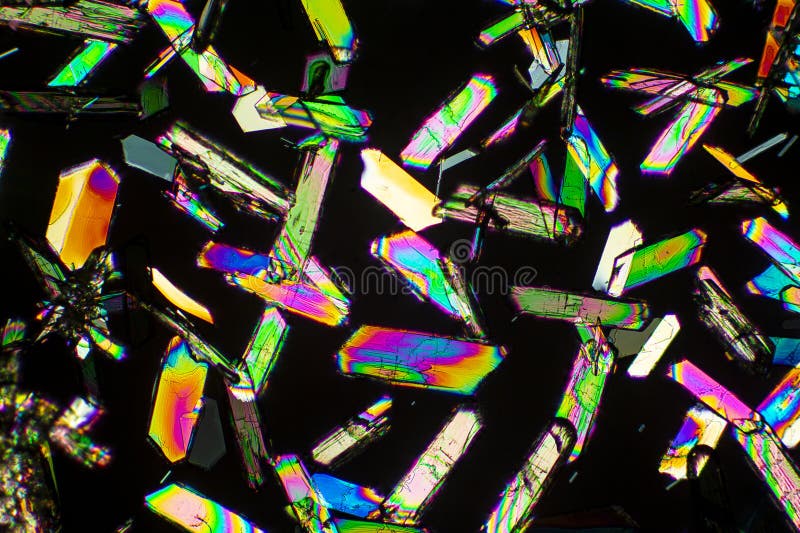 Abstract Micrograph of Amino Acid Crystals with Fragmented, Bright ...