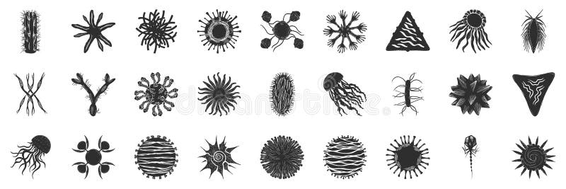 Abstract Microorganism and Virus Silhouette Set. Biological Diversity ...