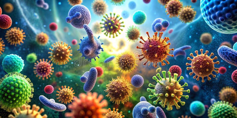 Abstract Microscopic Bacteria and Viruses for Microbiology Medicine and ...