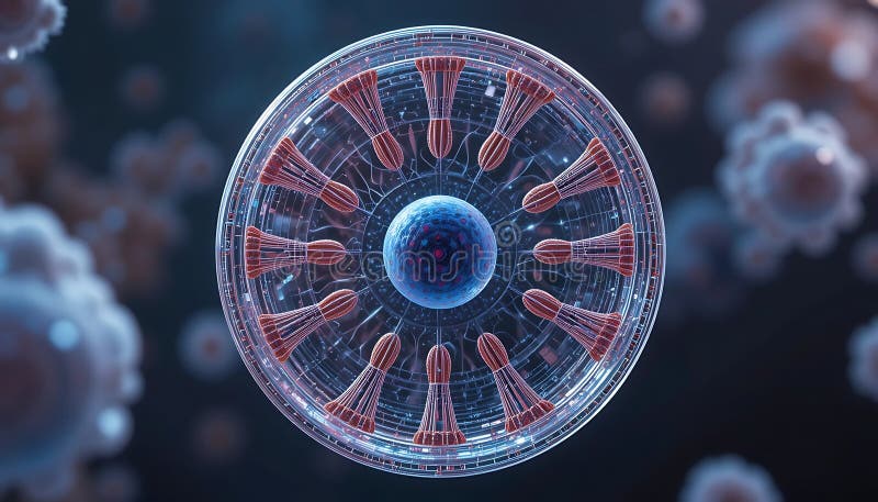 Abstract Microscopic Cell Structure with Nucleus and Pod-like ...