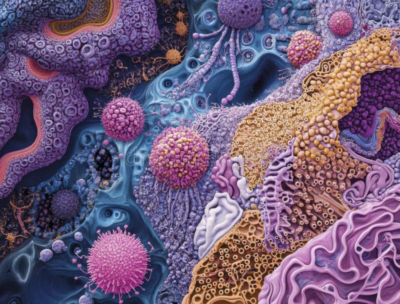 Abstract Microscopic Cell Structures a 3D Rendering of Vibrant Purple ...
