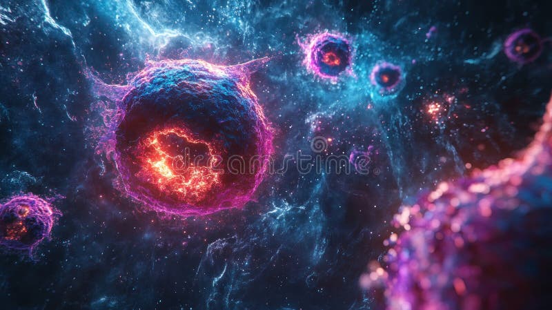 Abstract Microscopic Cells in a Vibrant Cosmic Space Stock Illustration ...