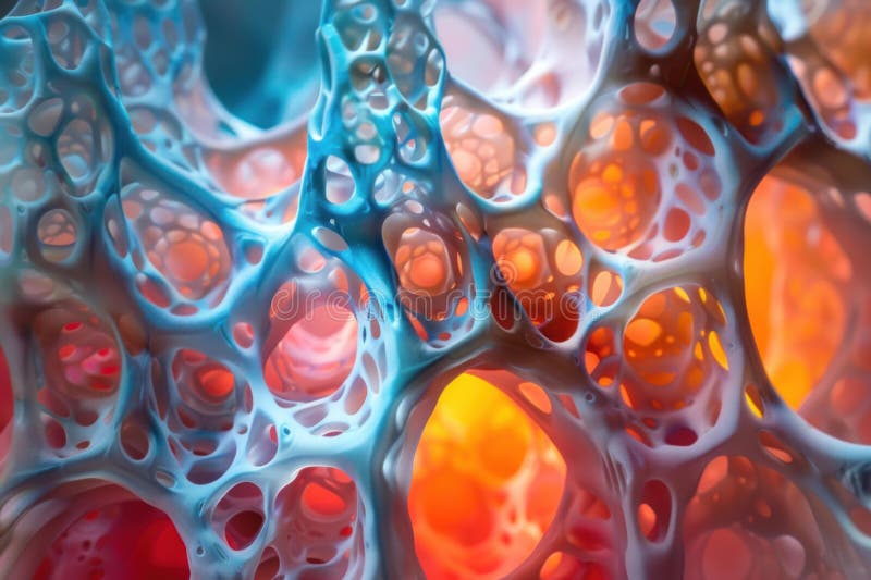 Microscopic Organic Form Structure Glowing with Light Blue and Orange ...