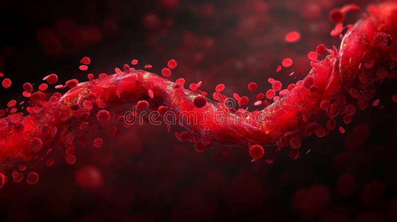 Abstract Microscopic Red Blood Cells Flowing on Dark Background ...