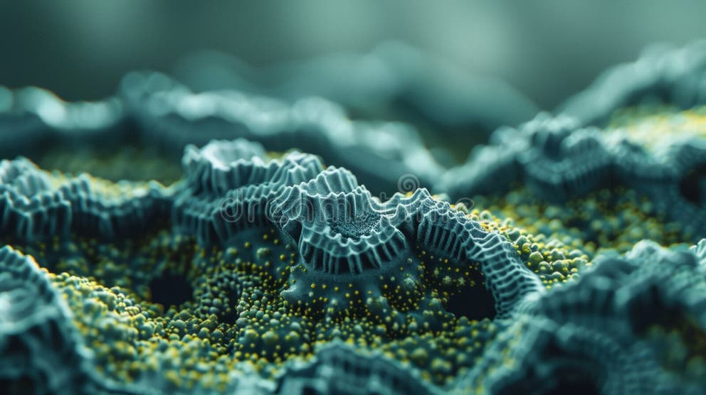 Abstract Microscopic Terrain: Blue, Green and Yellow 3D Landscape Stock ...