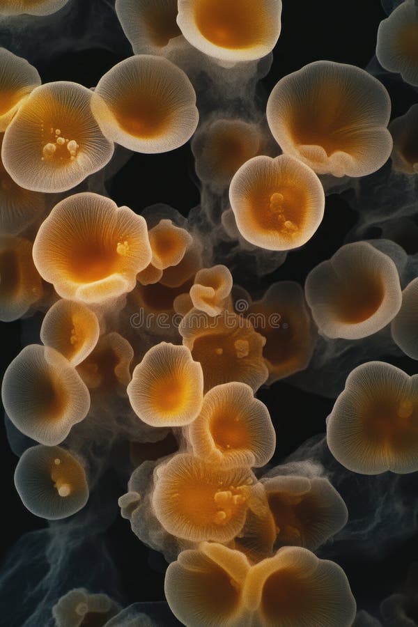 Abstract Microscopic View of Bioluminescent Jellyfish-like Organisms ...