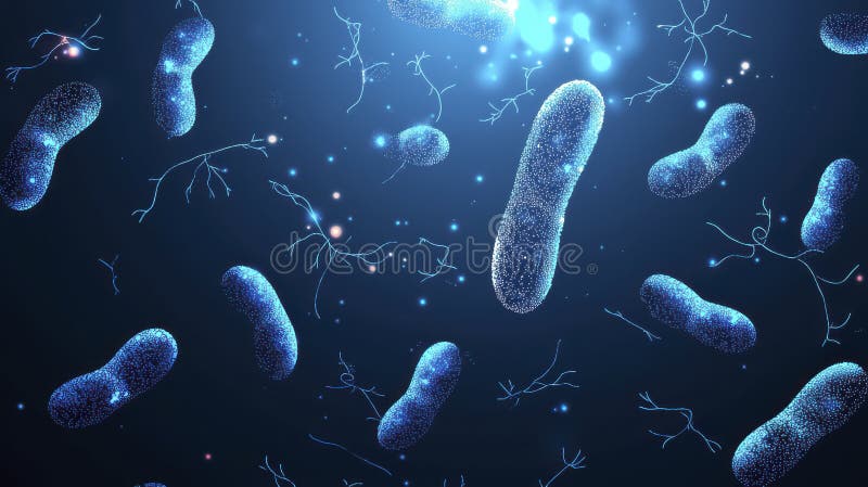 Abstract Microscopic View of Blue Rod Shaped Bacteria in Dark Blue ...