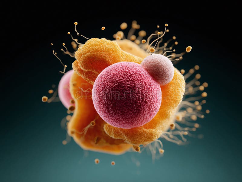 Abstract Microscopic View of Cells or Viruses. Vivid Colors and ...