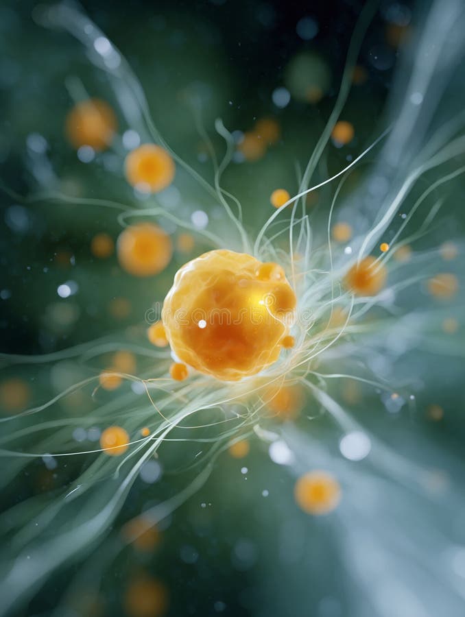 Abstract Microscopic View. Cellular Structure with Glowing Elements ...