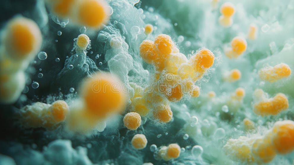 Abstract Microscopic View of Colorful Microorganisms and Bubbles ...