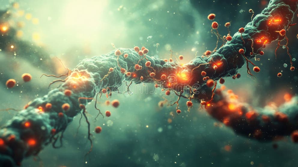 Abstract Microscopic View of Interconnected Biological Network with ...