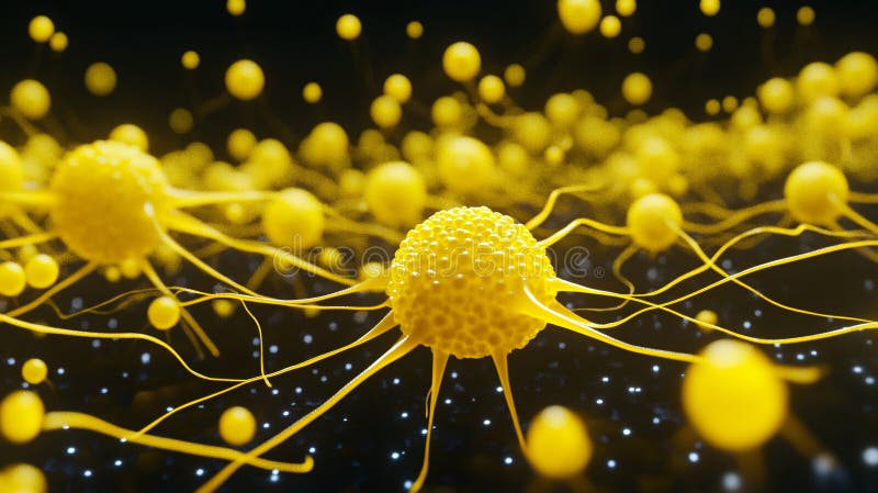Abstract Microscopic Yellow Cells Network Connection High Quality Image ...
