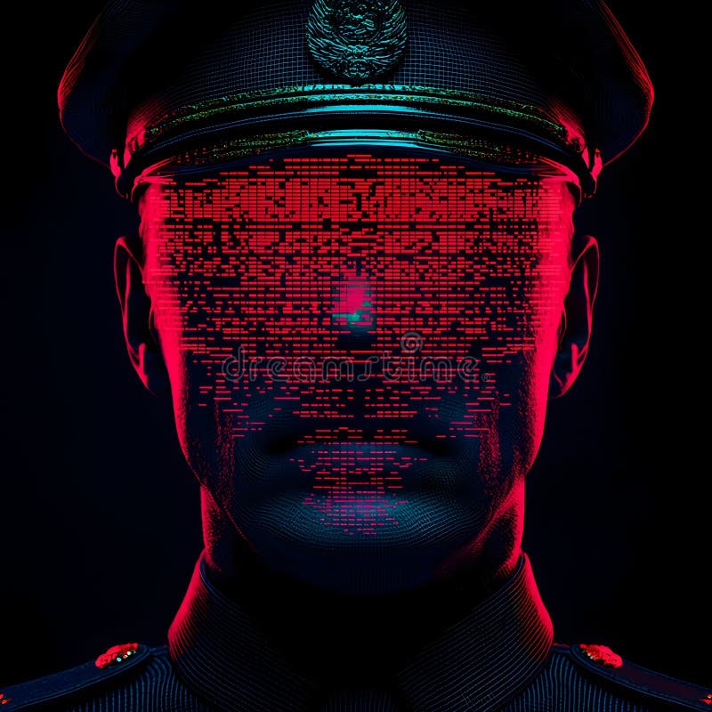 Abstract Military Portrait with Digital Glitches Stock Illustration ...